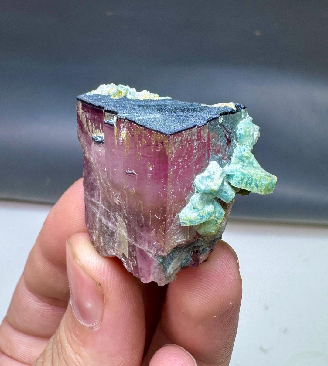 Natural Very Rare Vorobyevite Alkali Blue Beryl Crystals on Red ...