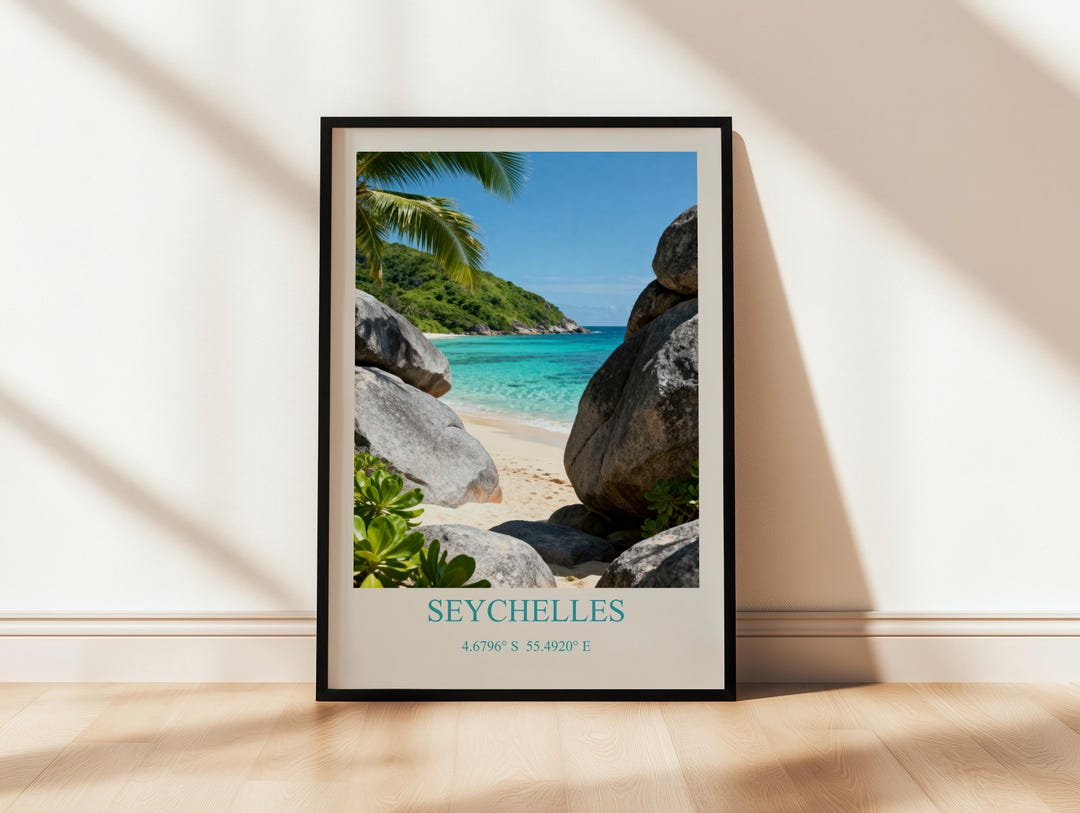Seychelles Poster - Dream Beach Print - Tropical Island Wall Art - Palm ...