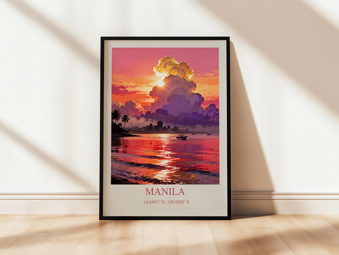Manila Philippines Poster - Tropical Sunset Print - Skyline Sea Art ...