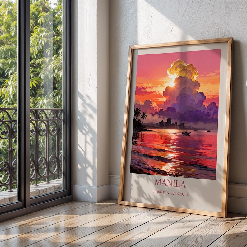 Manila Philippines Poster - Tropical Sunset Print - Skyline Sea Art ...