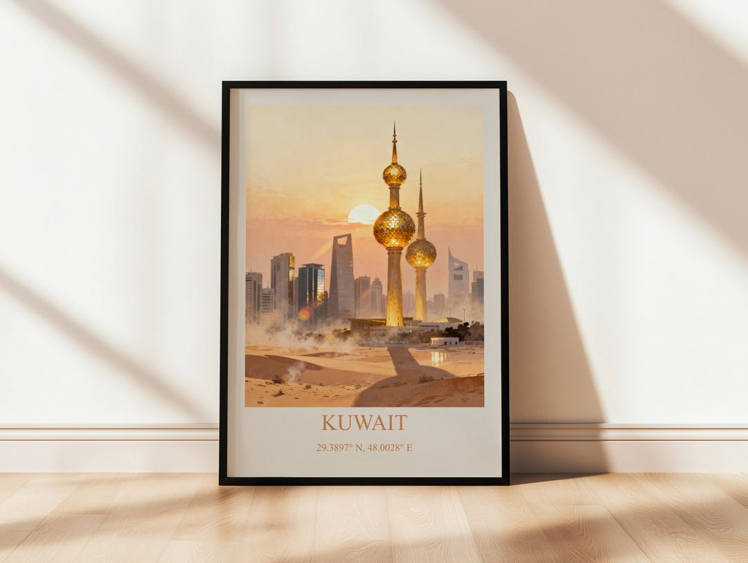 Kuwait Poster Kuwait City – Kuwait Towers Art Print – Desert City ...