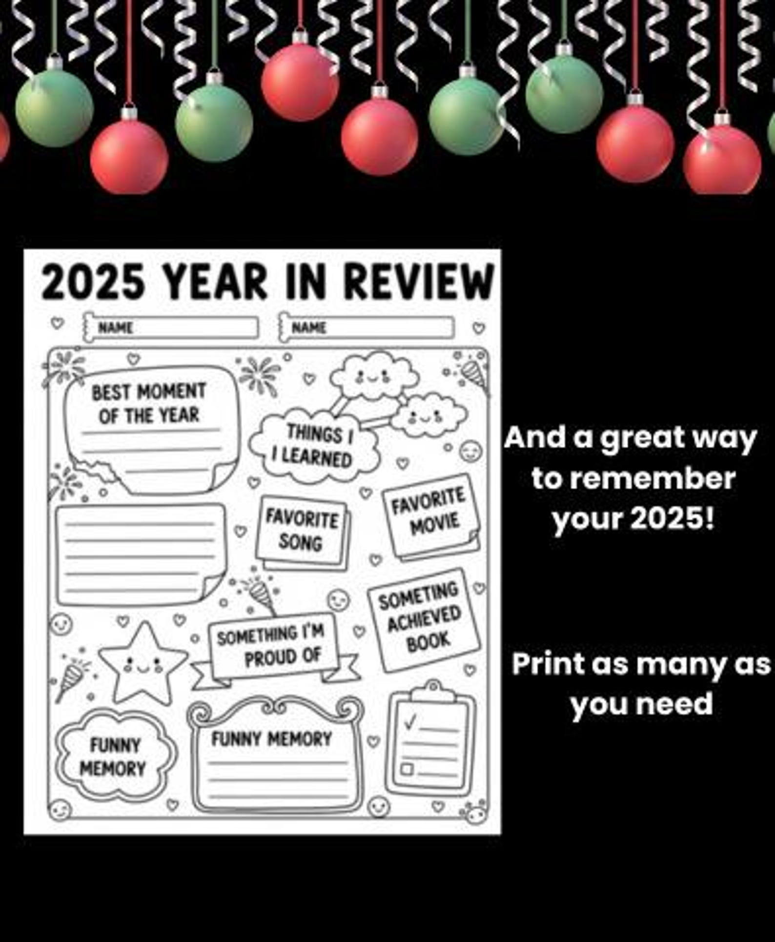 2026 New Year Goals Worksheet, Coloring Vision Board (PDF) - Etsy