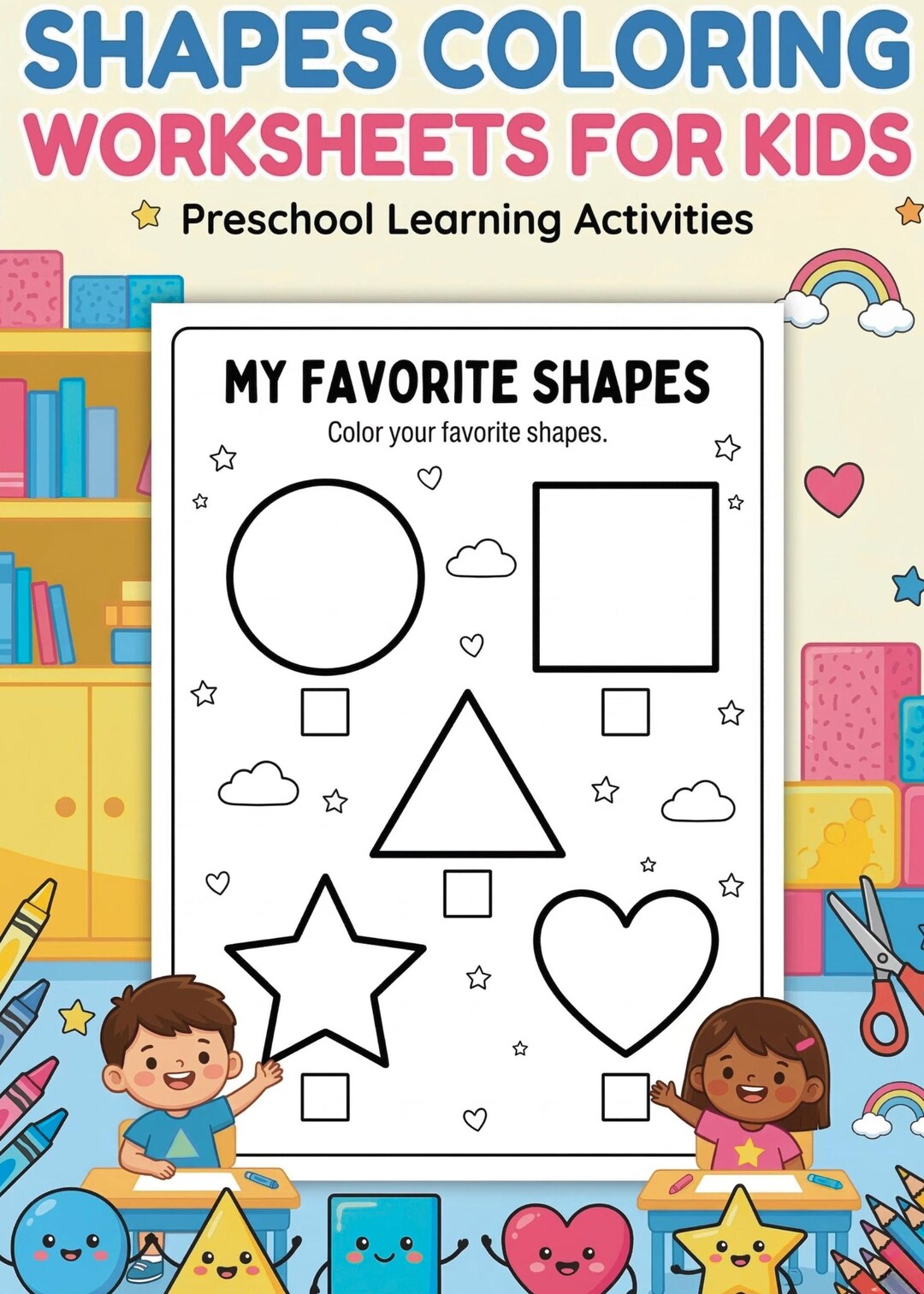 Shapes Coloring Worksheets for Kids | Preschool Trace & Color ...