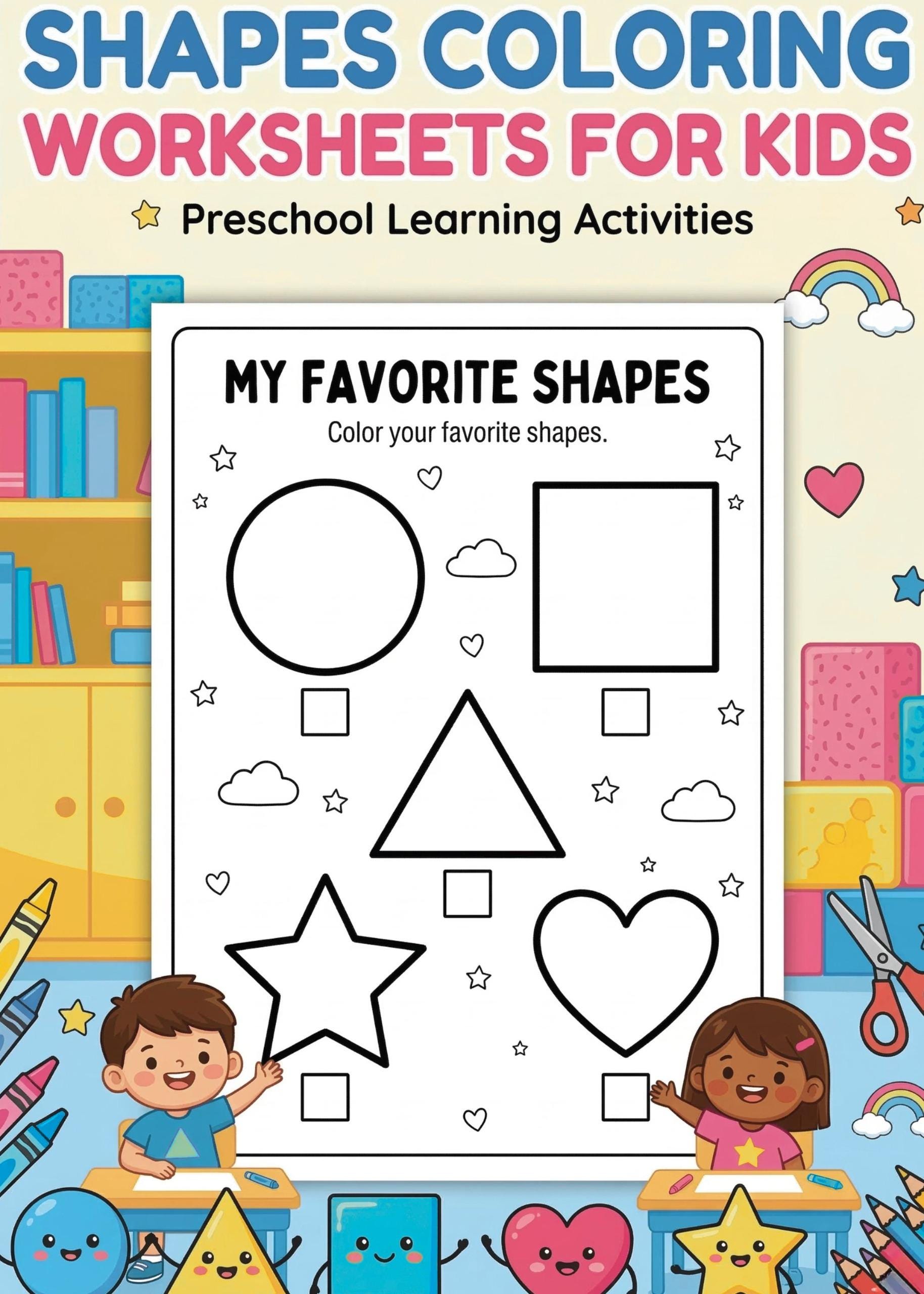 Shapes Coloring Worksheets for Kids | Preschool Trace & Color ...