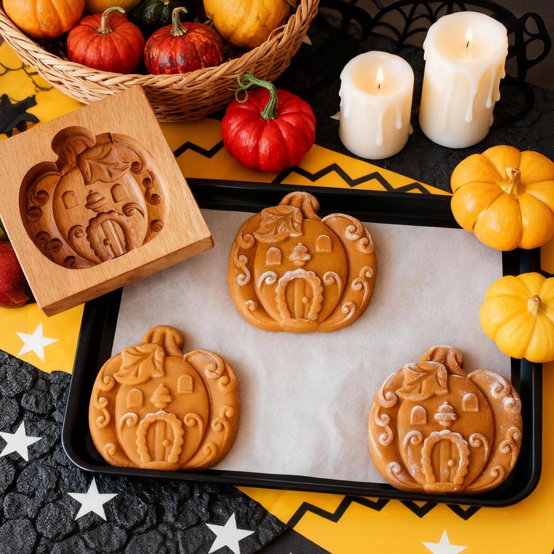 Christmas Springerle Stamp, Pumpkin House Cookie Mold, Wooden Baking ...