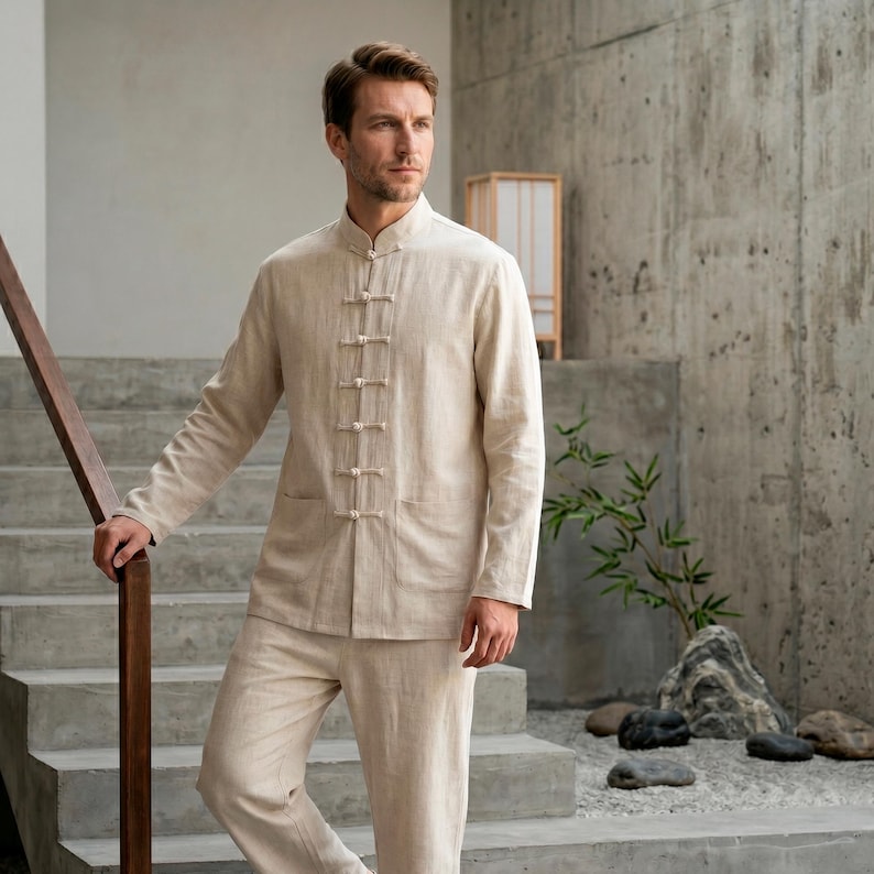 Herren Tang-Anzug: Stehkragenjacke & Lockere Hose, Traditionelles ...