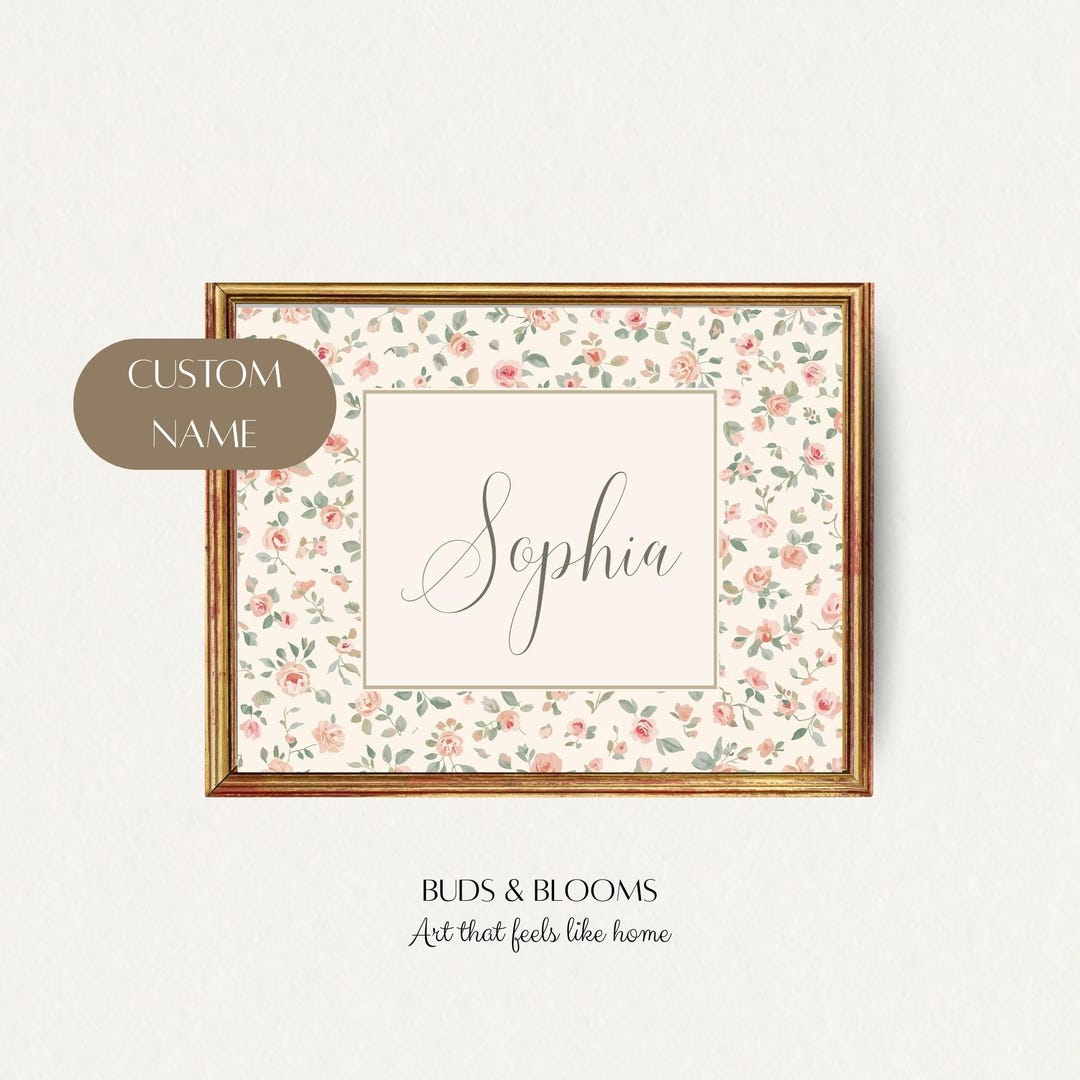 Personalized Nursery Name Print, Custom Girl Name Wall Art, Vintage ...