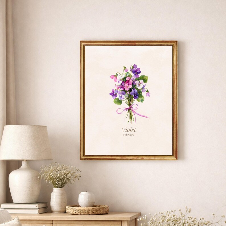 February Birth Flower Print, Violet Bouquet, Botanical Printable ...