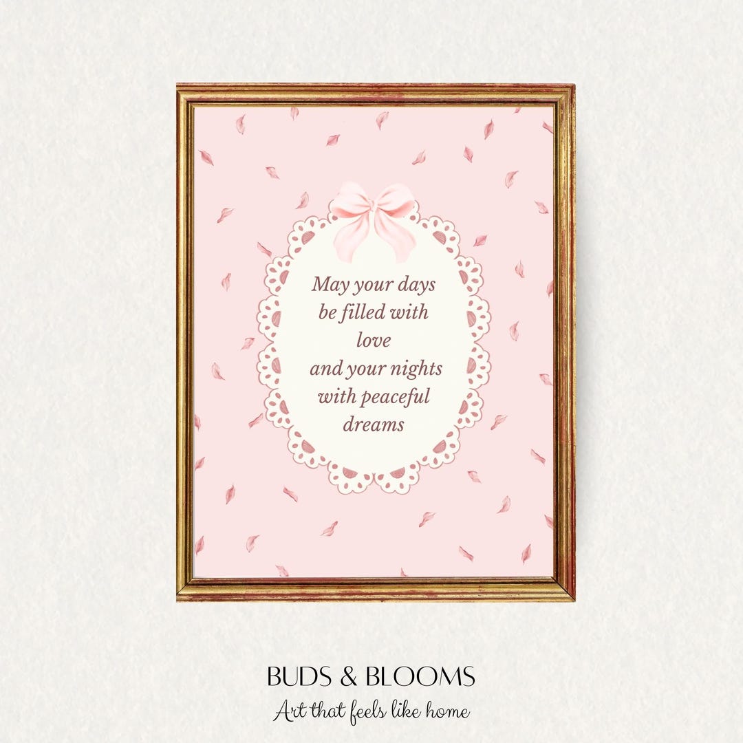 Vintage Nursery Quote Print - Pink Bow Lace Wall Art, Nursery Sayings ...