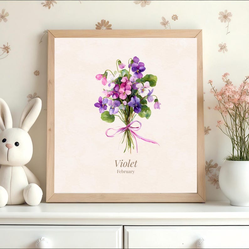 February Birth Flower Print, Violet Bouquet, Botanical Printable ...