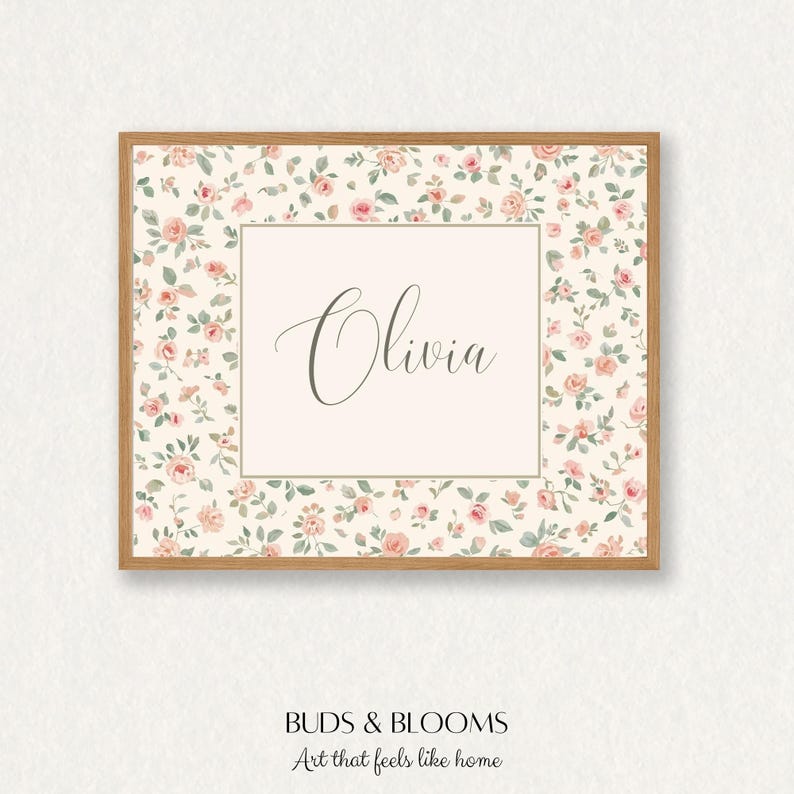 Personalized Nursery Name Print, Custom Girl Name Wall Art, Vintage ...