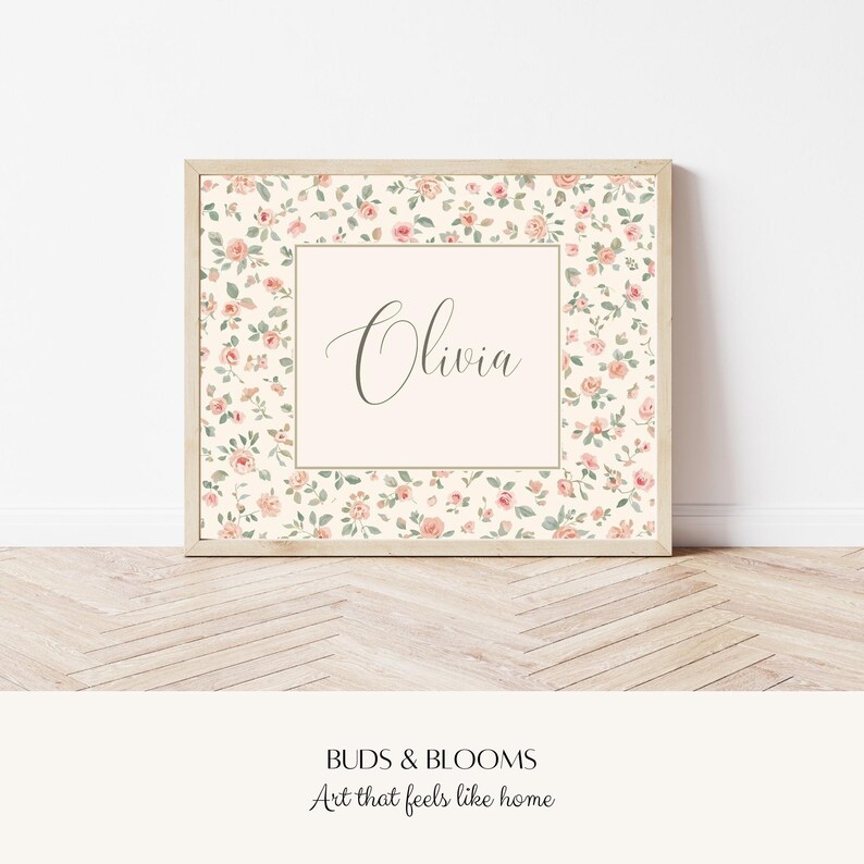 Personalized Nursery Name Print, Custom Girl Name Wall Art, Vintage ...
