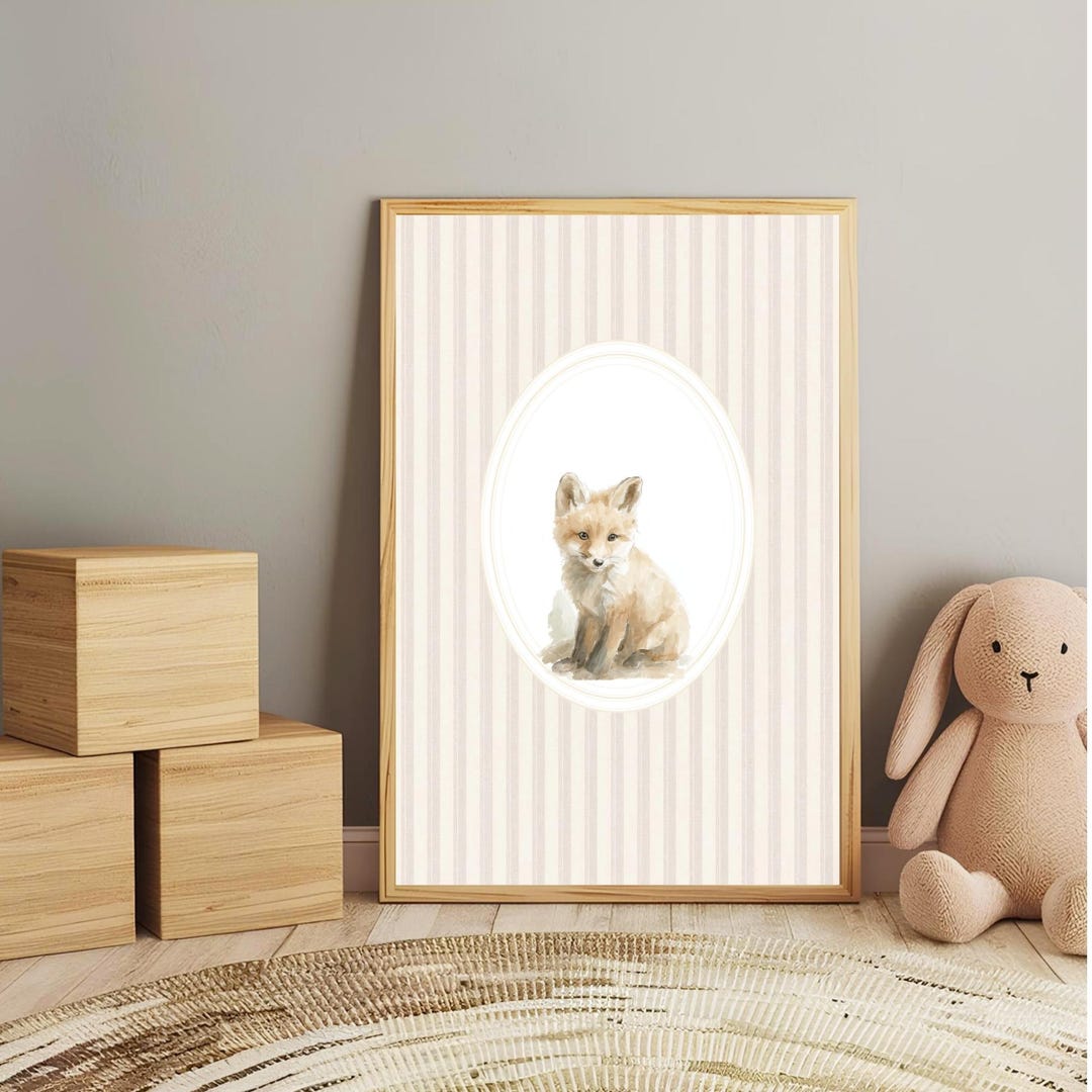 Classic Striped FOX Print Woodland Baby Animal Printable Art, Vintage ...
