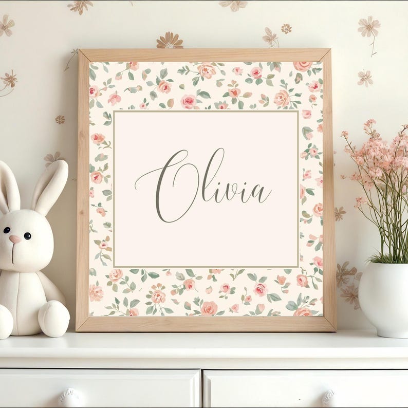Personalized Nursery Name Print, Custom Girl Name Wall Art, Vintage ...