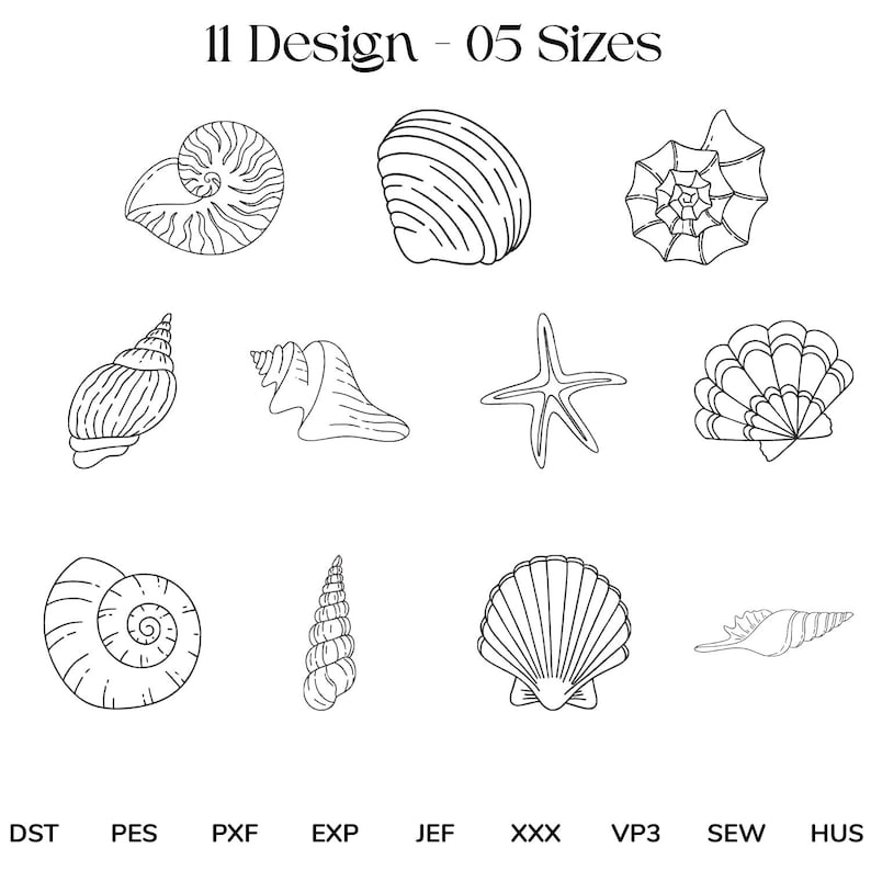 Sea Shells Embroidery Design Pack: Summer Embroidery Files (digital ...