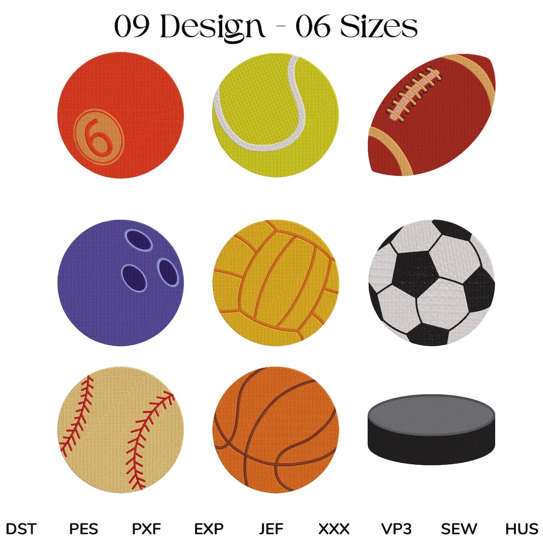 Sports Balls Embroidery Designs – Baseball, Football, Tennis (digital ...
