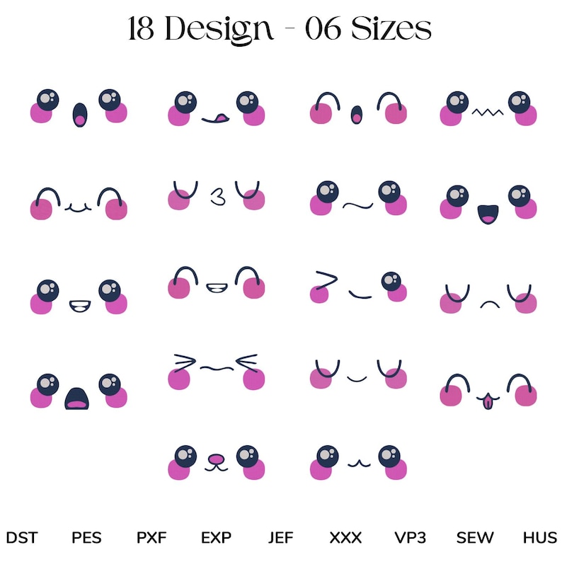 Kawaii Emoji Embroidery Designs – Chat Face Icon Set (digital Download ...