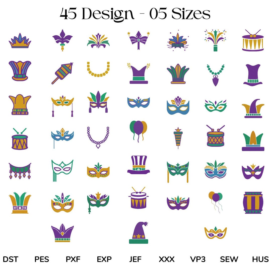 Mardi Gras Mini Embroidery Design Bundle, Louisiana Festive Motifs ...