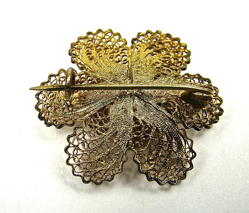 Vintage Filigree Flower Brooch, Gold Tone - Etsy