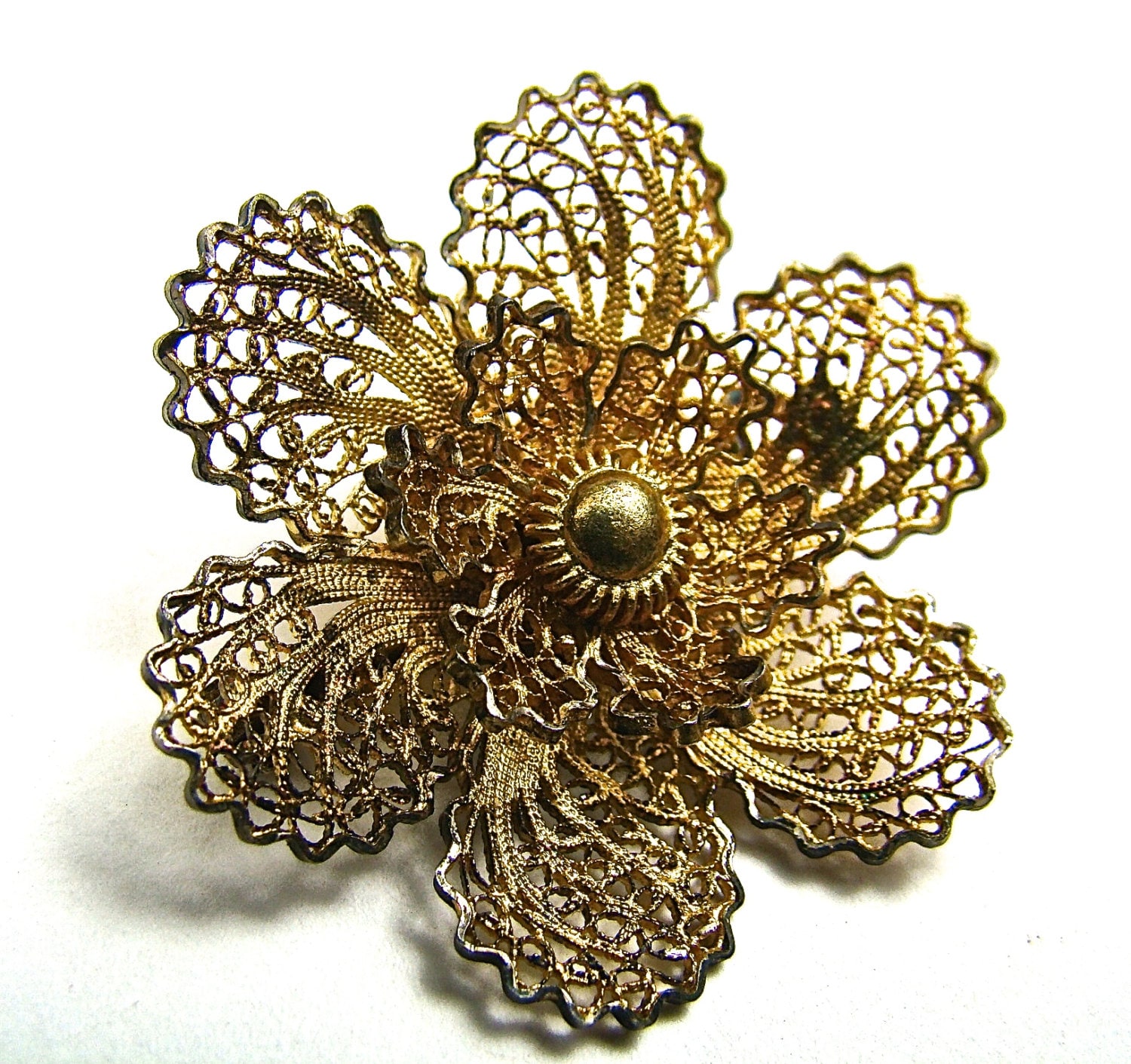 Vintage Filigree Flower Brooch, Gold Tone - Etsy
