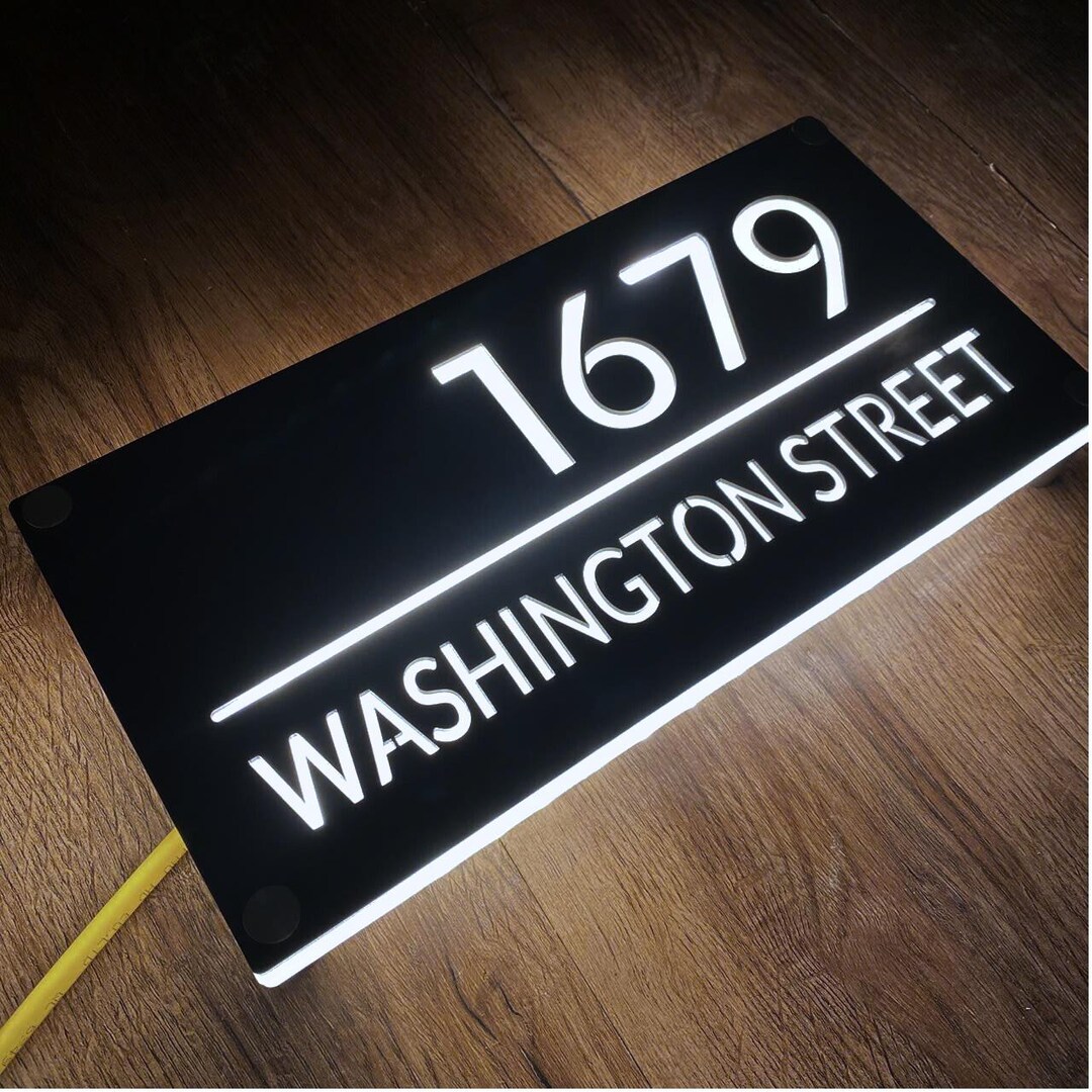 Custom Lighted Modern House Numbers, Illuminated Address Plaque for ...