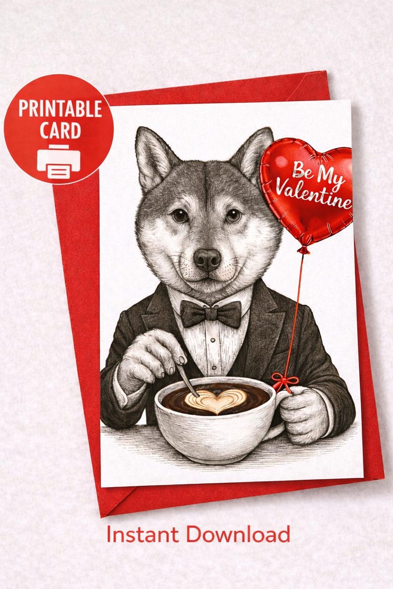 Shiba Inu Valentine's Day Card - Instant Download - Etsy