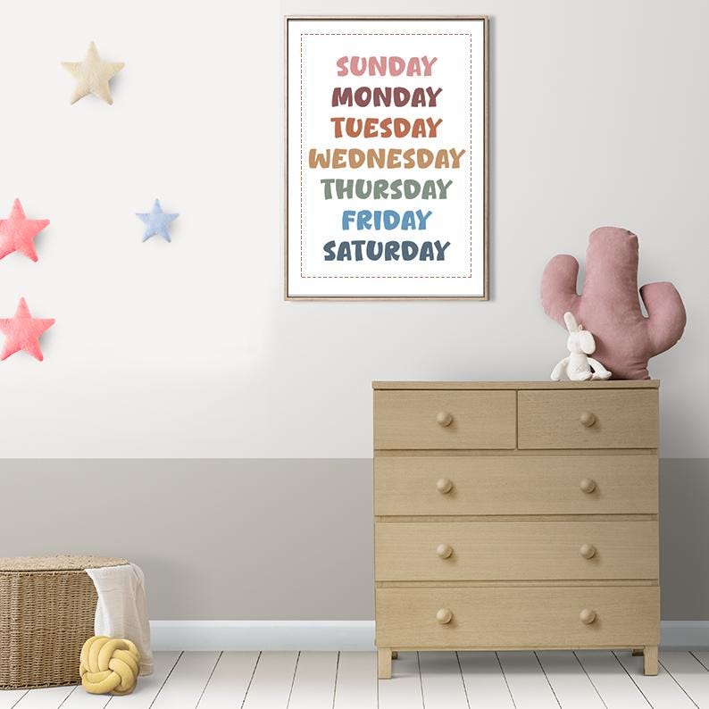 Minimalist Days of the Week, Poster for Kids Nursery Wall Art | WEEK ...