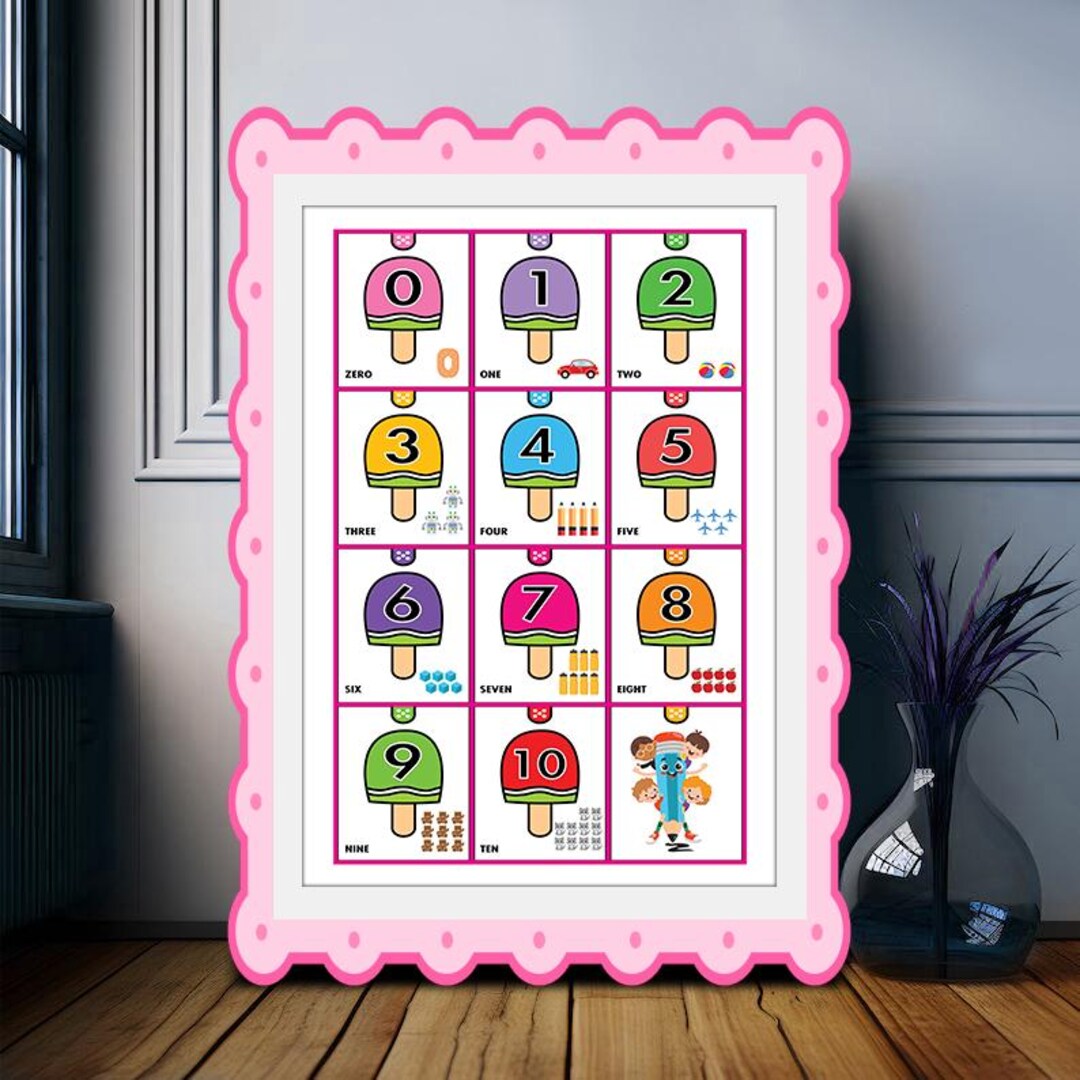Popsicle Numbers Wall Art, Colorful Educational Poster, Kids Counting ...
