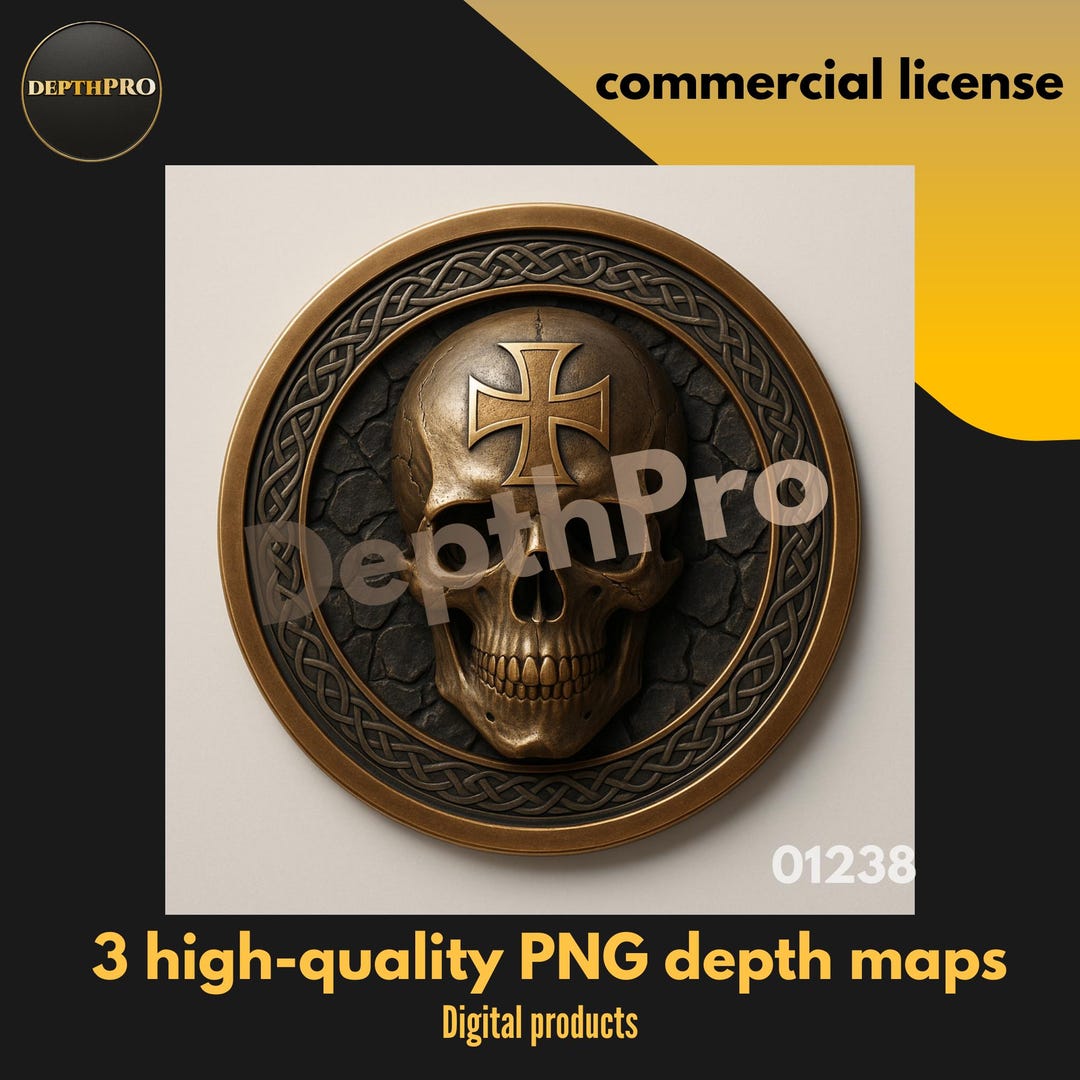 Skull -cross-depth Map: 3D Embossing, Laser Engraving & Height Map for ...