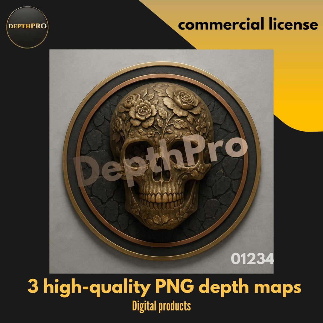 Skull -flowers-depth Map: 3D Embossing, Laser Engraving & Height Map ...