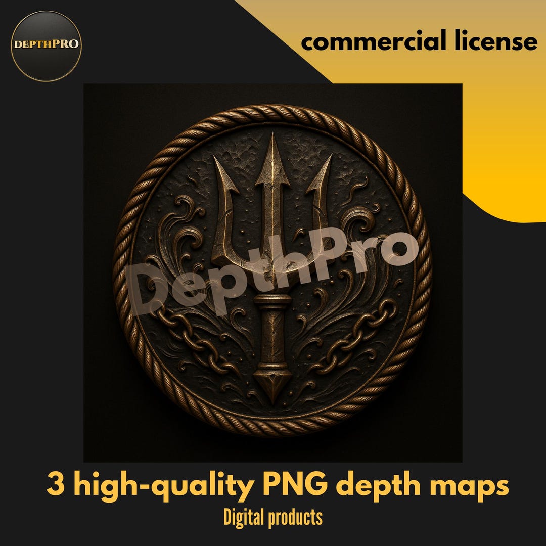Poseidon Trident Piratedepth Map: 3D Embossing, Laser Engraving ...