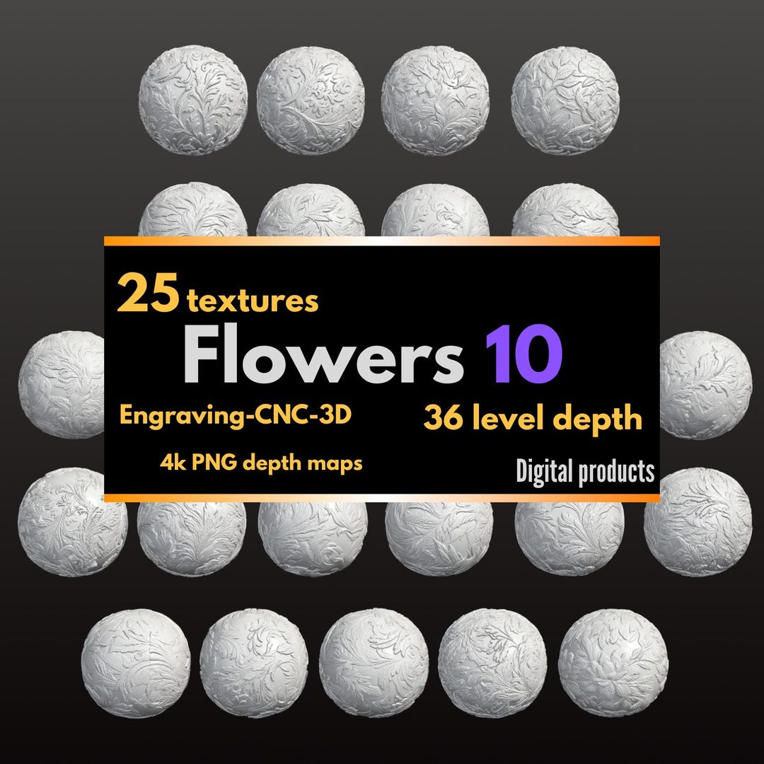 25 Flower Depth Maps Pack 4K | Floral Texture CNC Relief | Laser ...