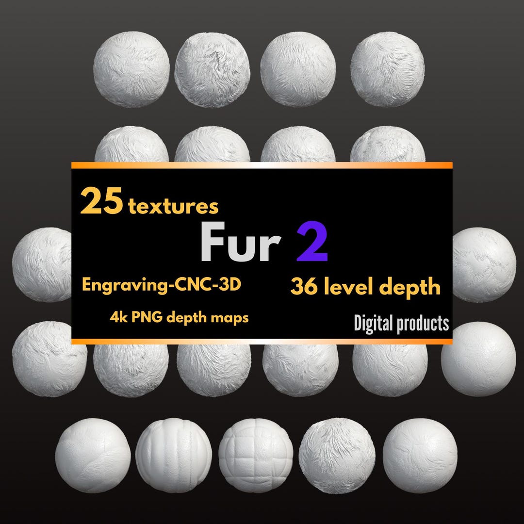 25 Fur Depth Maps Pack 2 4K | Animal Hair Texture CNC Relief | Laser ...
