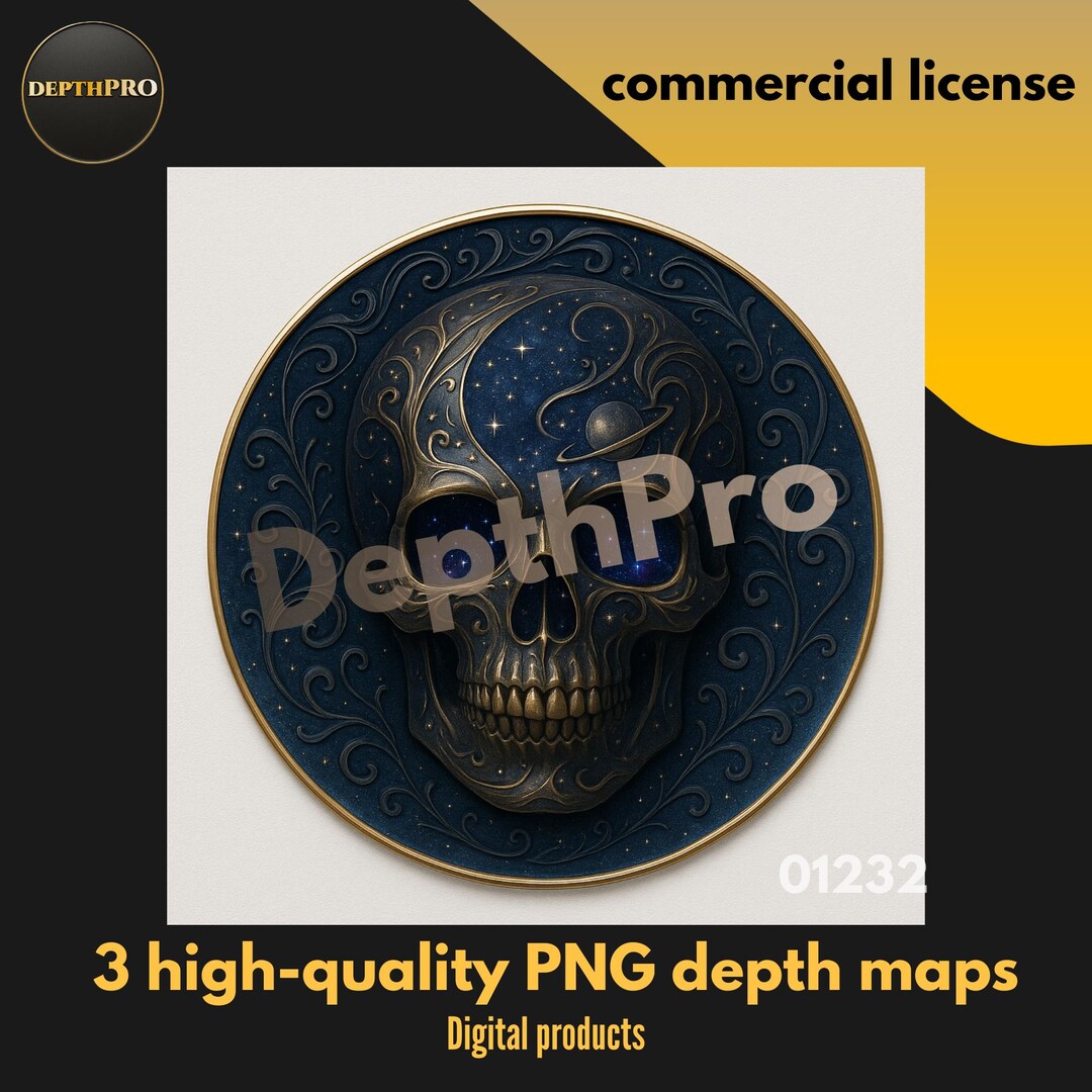 Skull -cosmic- Depth Map: 3D Embossing, Laser Engraving & Height Map ...