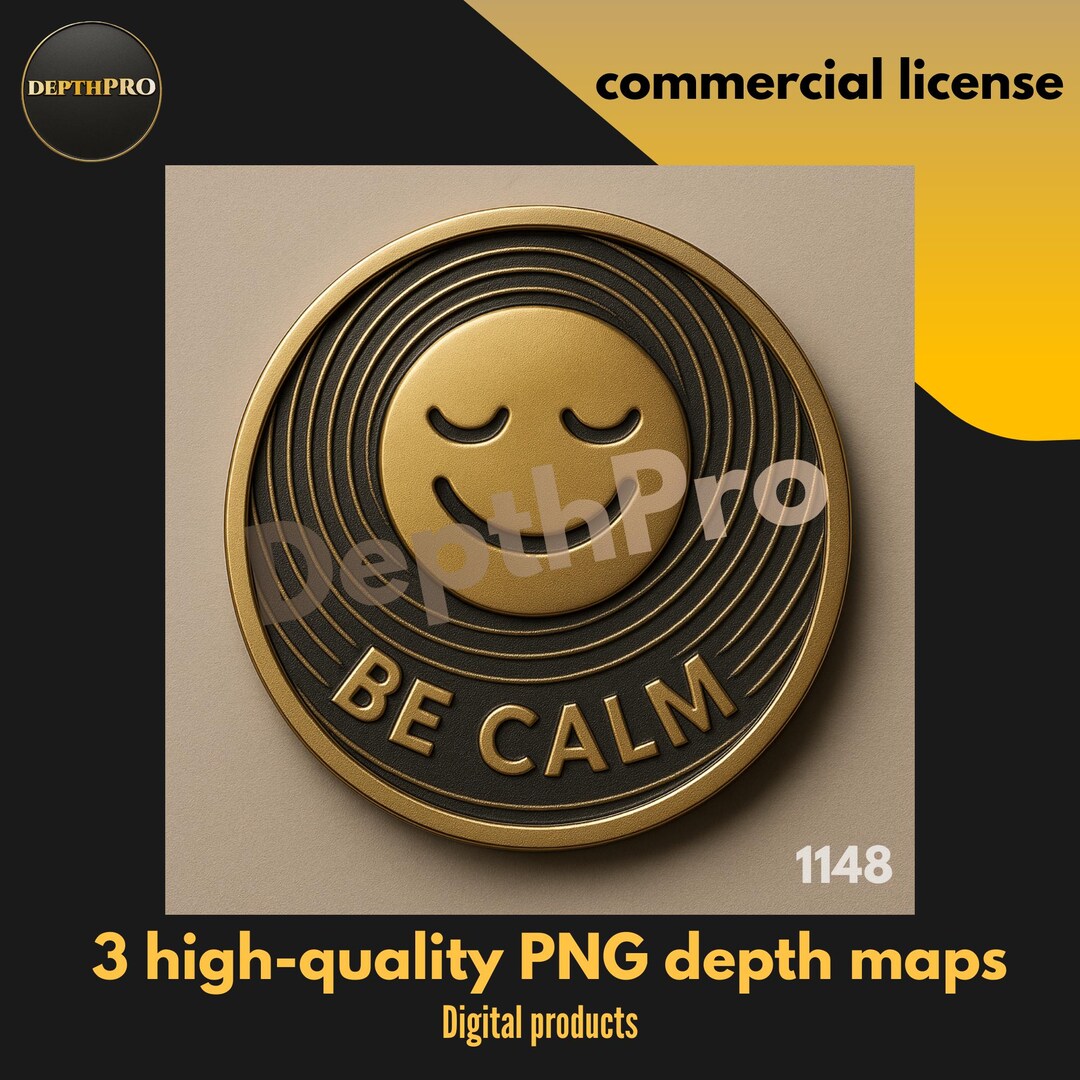 Be Calm Zen Smiley Depth Map: 3D Embossing, Laser Engraving & Height ...