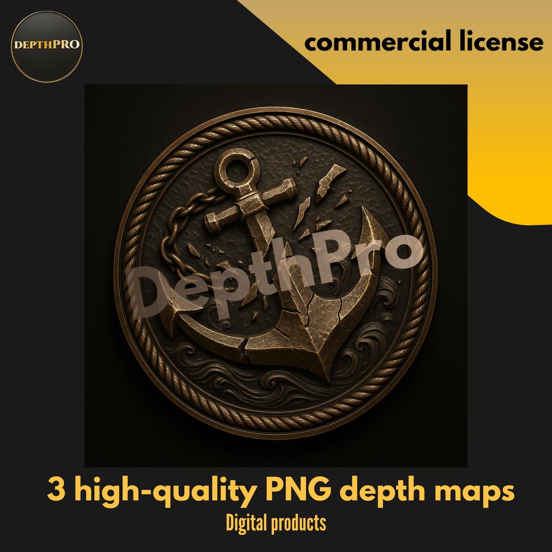 Broken Anchor Shattered Pirate Depth Map: 3D Embossing, Laser Engraving ...