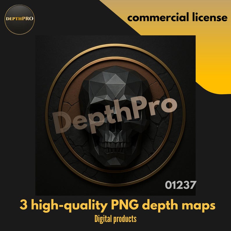 Skull -low Poly-depth Map: 3D Embossing, Laser Engraving & Height Map ...