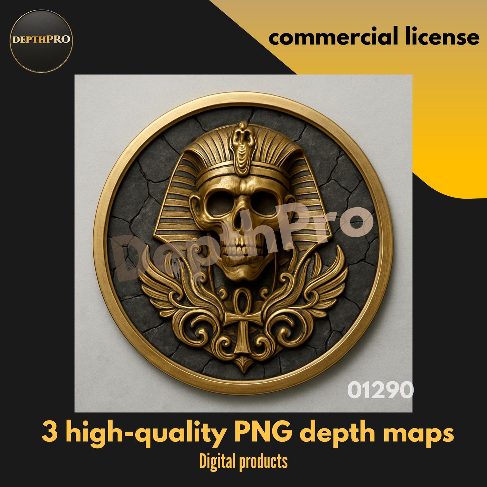 Skull -pharaoh-depth Map: 3D Embossing, Laser Engraving & Height Map ...
