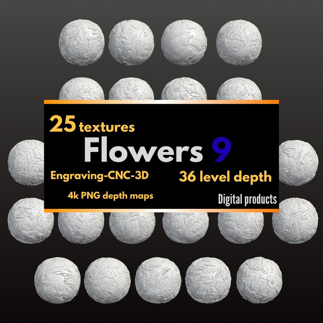 25 Flower Depth Maps Pack 9 4K | Floral Texture CNC Relief | Laser ...