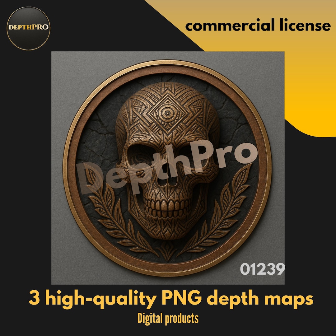 Skull -tribal-depth Map: 3D Embossing, Laser Engraving & Height Map for ...