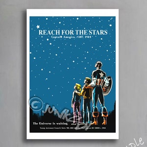 Rocket Ship in Outer Space Kids Art Print of Sun Stars and | Etsy