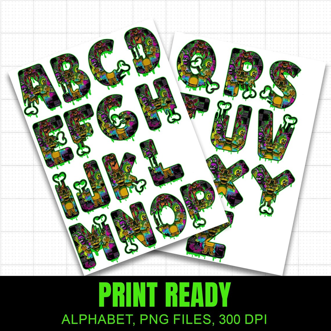Fnaf Green Theme Alphabet Font Letters Png Files, Instant Download ...