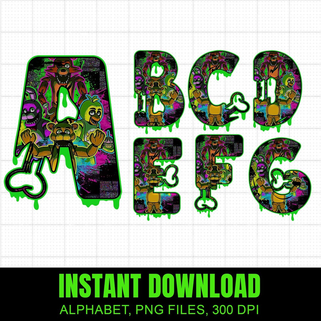 Fnaf Green Theme Alphabet Font Letters Png Files, Instant Download ...
