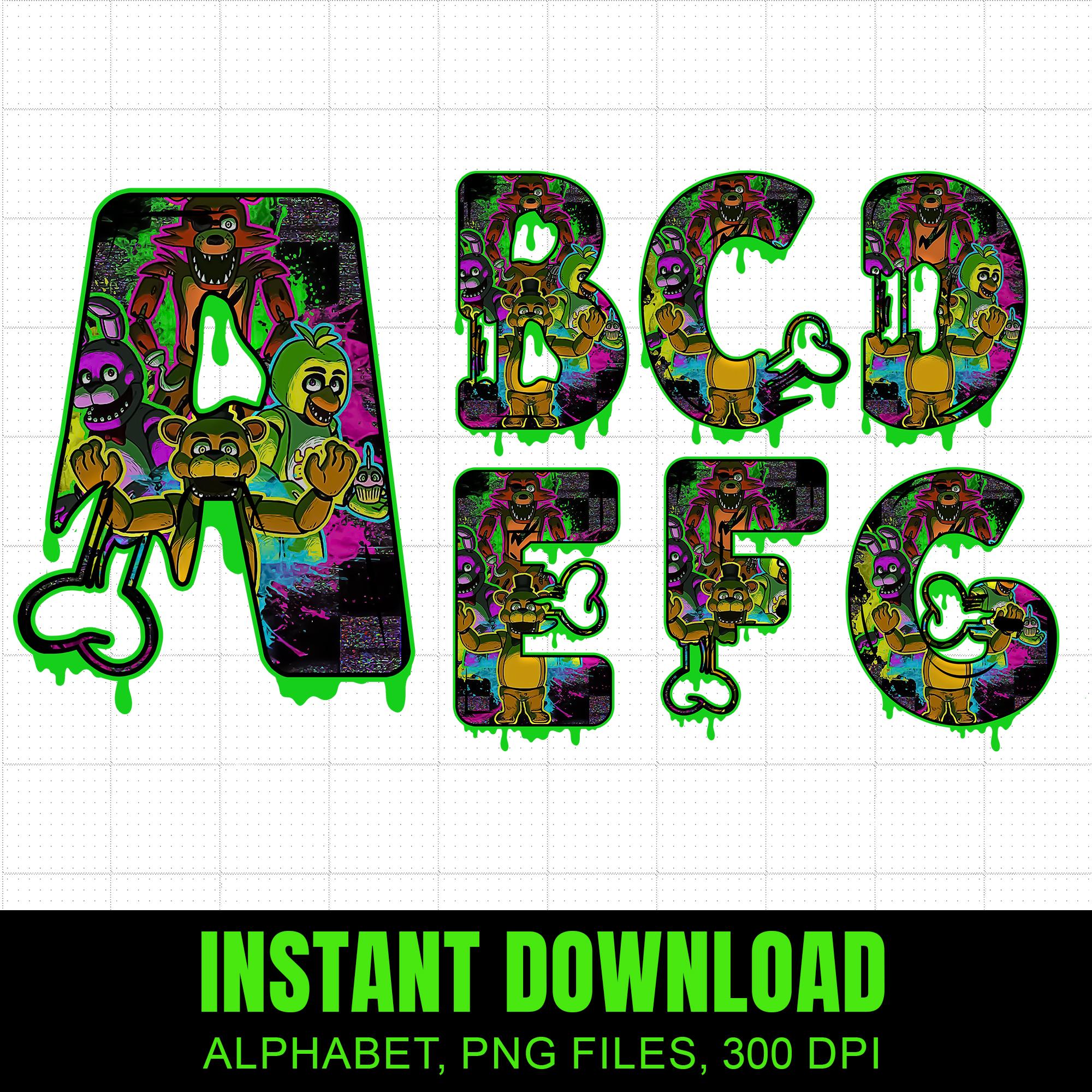 Fnaf Green Theme Alphabet Font Letters Png Files, Instant Download ...