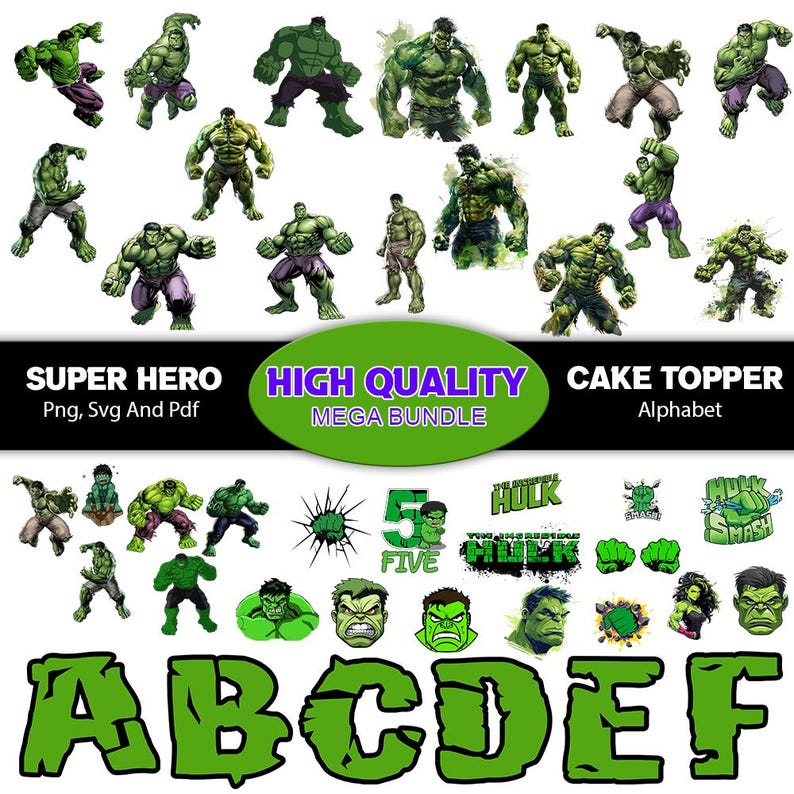 Diseño de imágenes prediseñadas de Hulk en formato PNG y SVG: letras ...