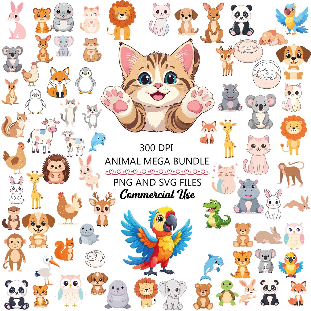 Animal Mega Bundle PNG & SVG | Cute Animal Clipart Set | Commercial Use ...