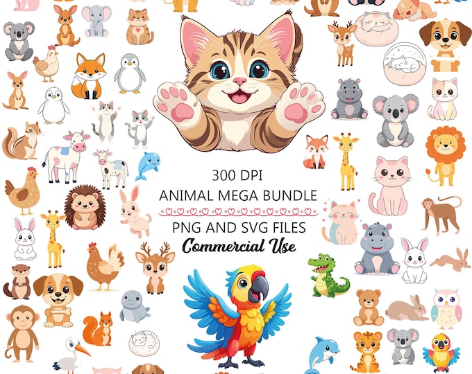 Cute Animal Png Bundle, 350+ Baby Animals PNG Clipart, Cartoon Animal ...