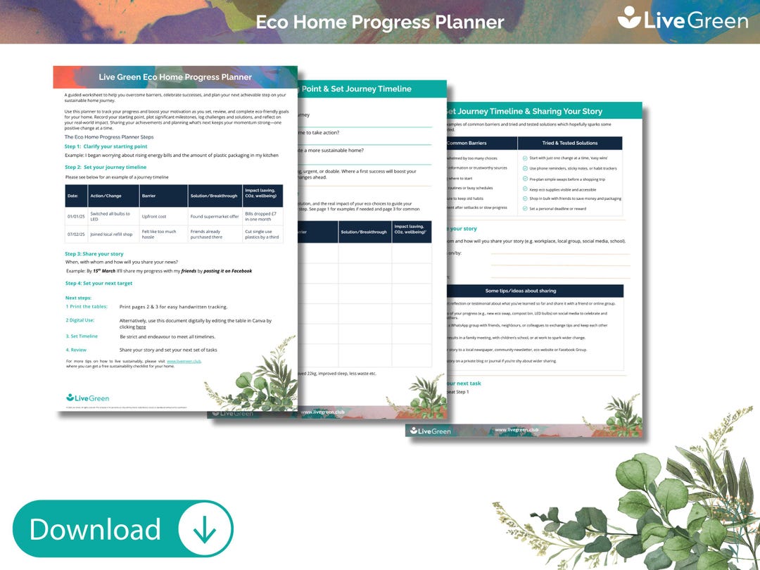 Eco Home Progress Planner | Printable Sustainable Home Tracker | Green ...