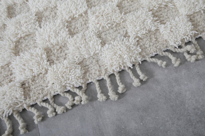 3D Textured Cream Checkerboard Runner Rug - High Low Pile Wool Runner ...