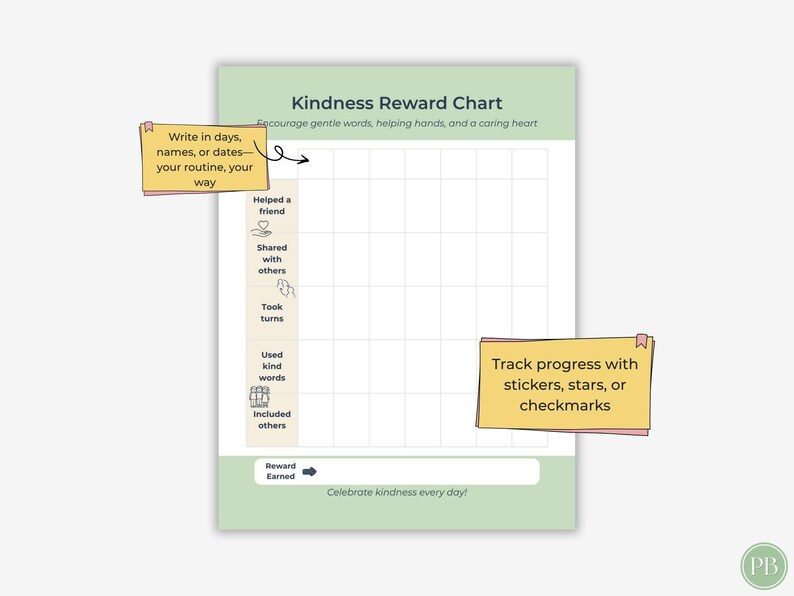 Kindness Reward Chart for Kids, Positive Behavior Tracker, Printable ...